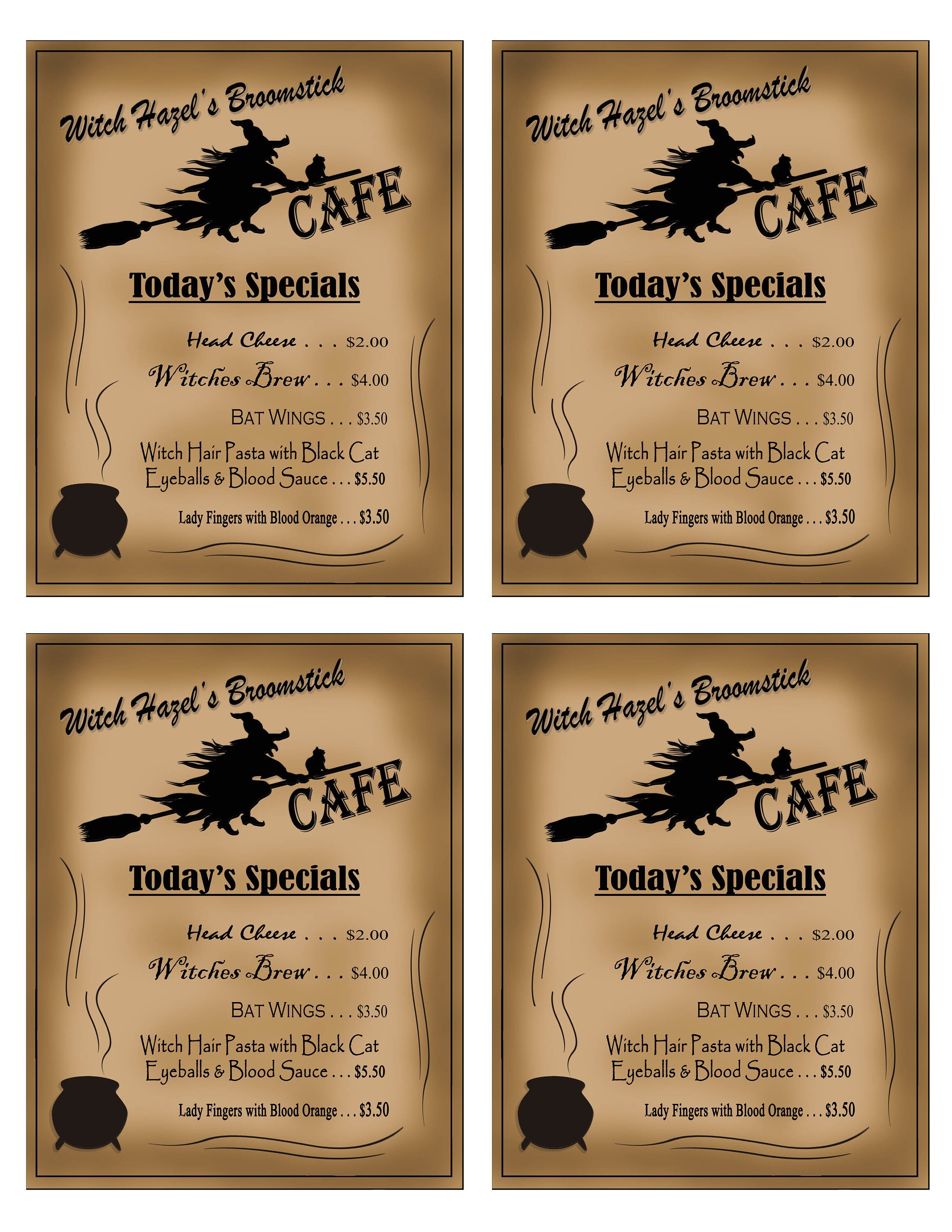 Halloween Witch Menu Labels Witch Menu Labels Halloween Menu - Etsy