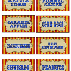 Carnival Food Labels, Circus Food Labels, Carnival Food Tags, Circus ...