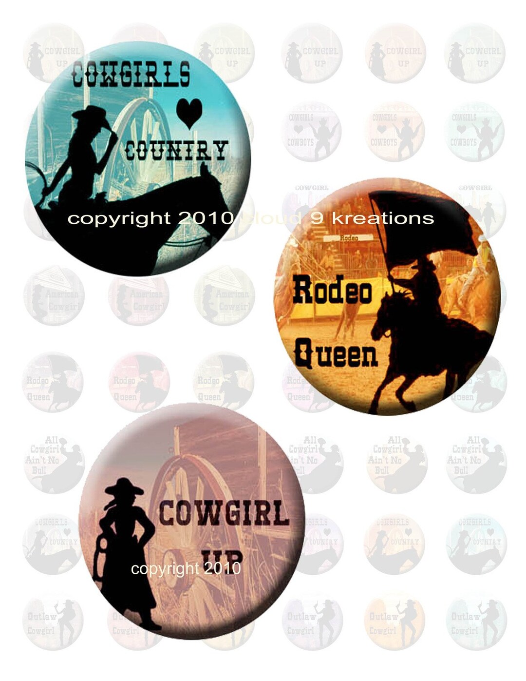 Cowgirl Spirit 1x1 (inchie) Circles Digital Collage Sheet - Etsy
