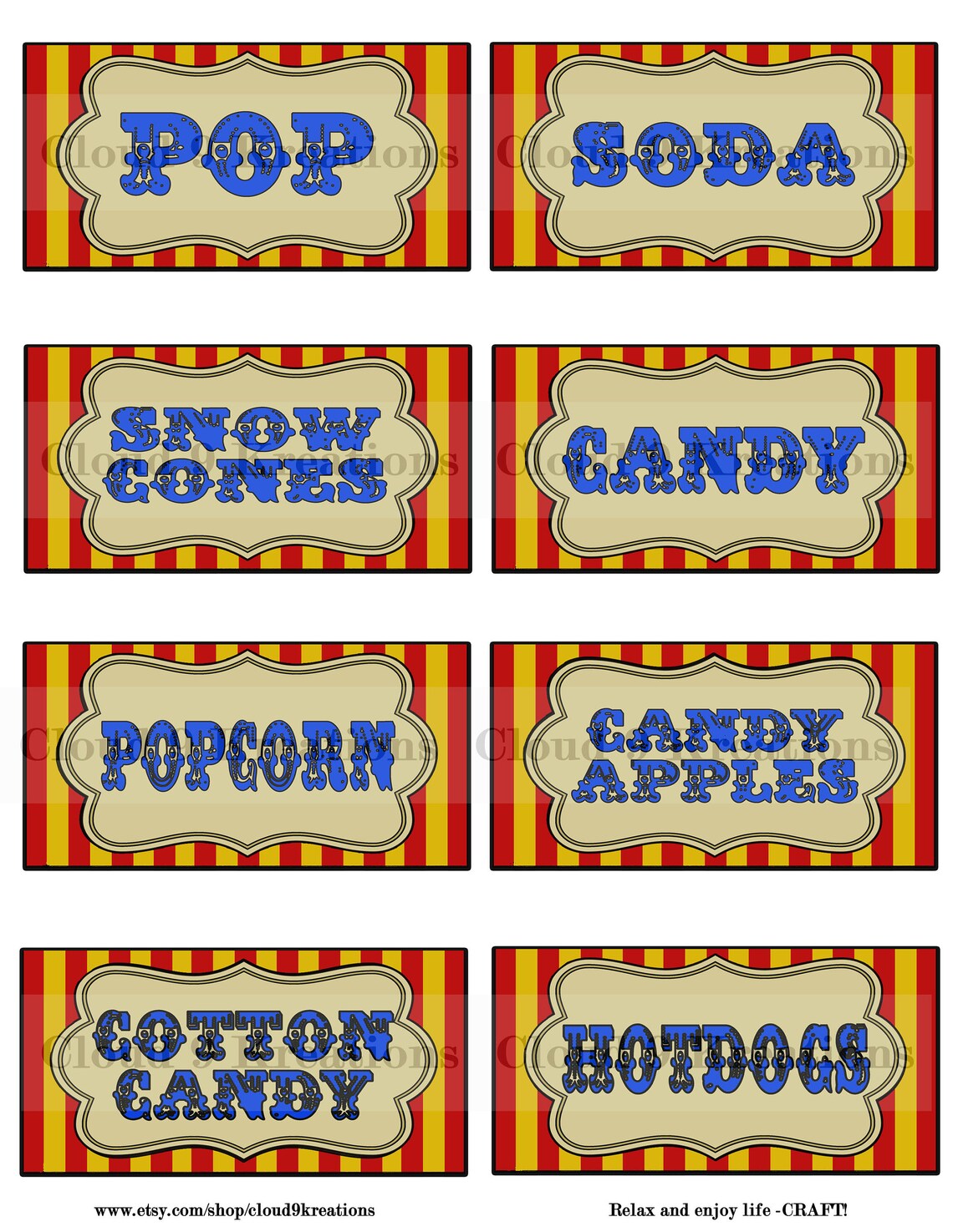 Carnival Food Labels, Circus Food Labels, Carnival Food Tags, Circus ...