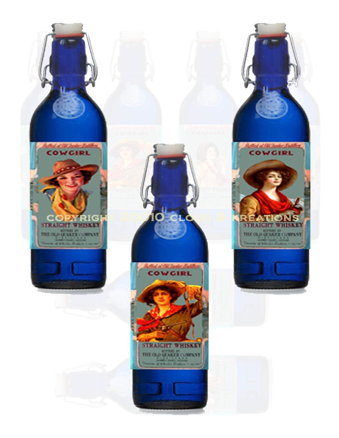 Cowgirl Labels on Cobalt Bottles...digital Collage Sheet - Etsy