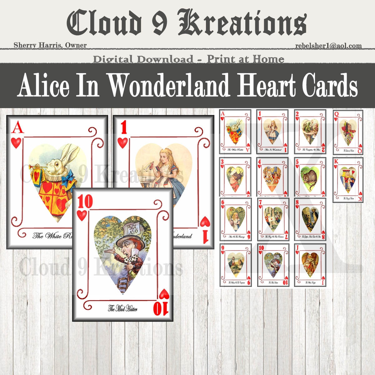 Alice in Wonderland Playing Cards, Alice in Wonderland Cards, Digital ...