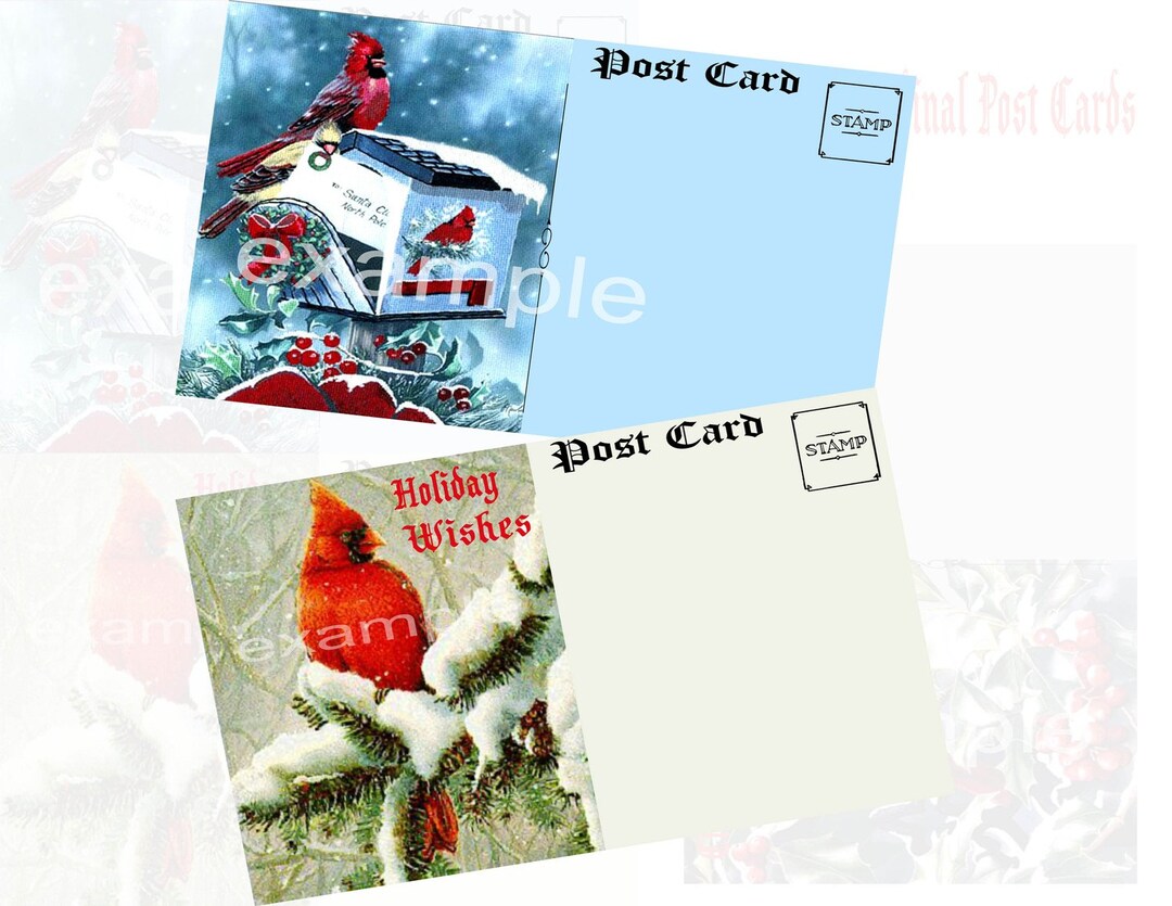 Holiday Cardinal Postcards Digital Collage Sheet Digital Download ...