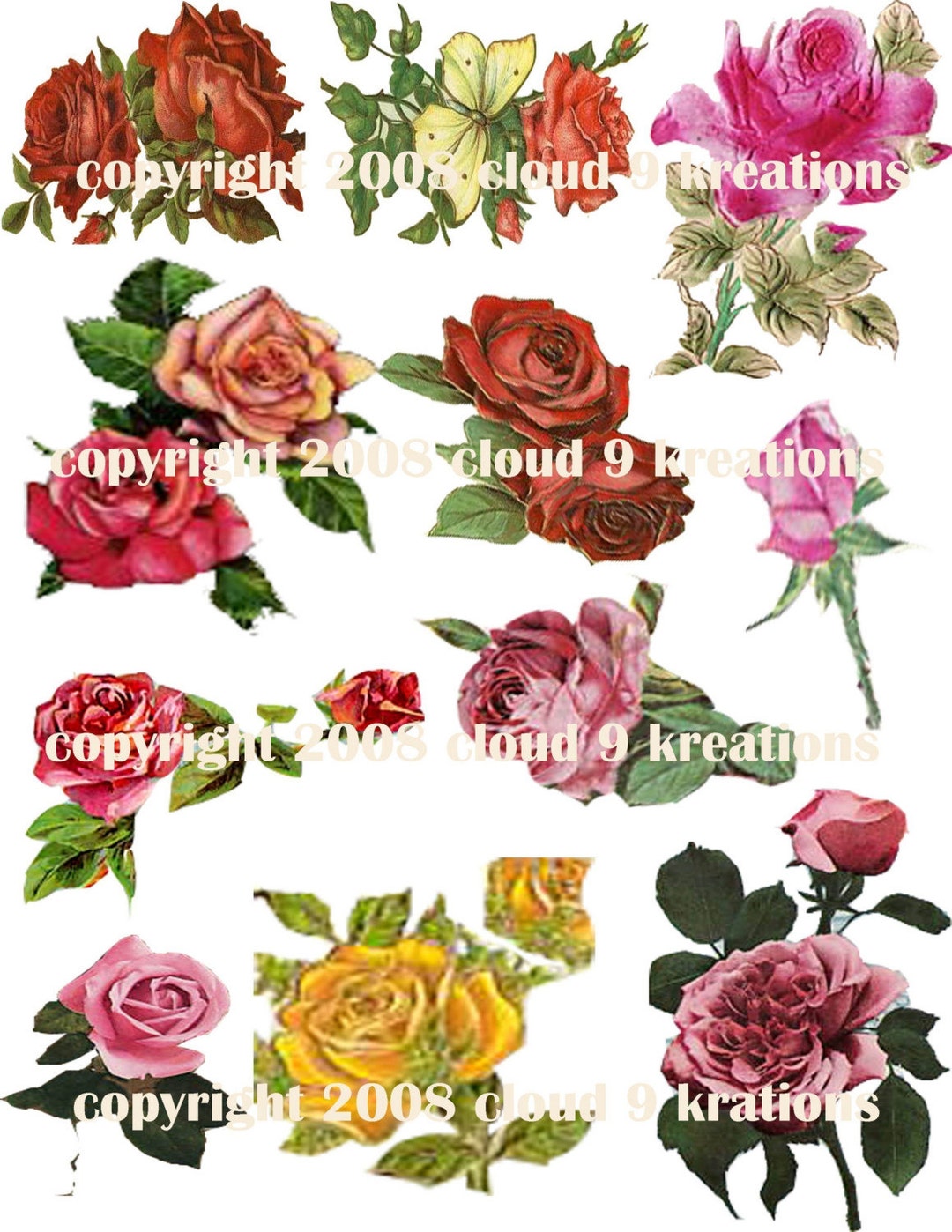 Roses Digital Collage Sheet - Etsy