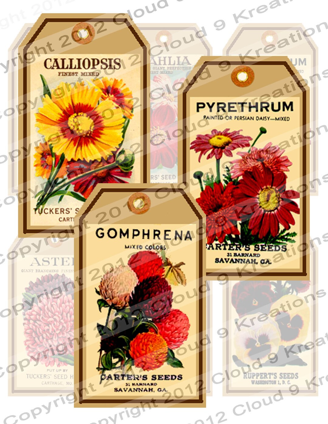 Vintage Flower Seed Packet Tags Digital Collage Sheet Digital Download ...