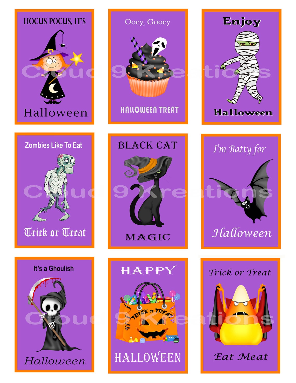 Halloween Cards for Kids, Halloween Cards for Children, Digital ...