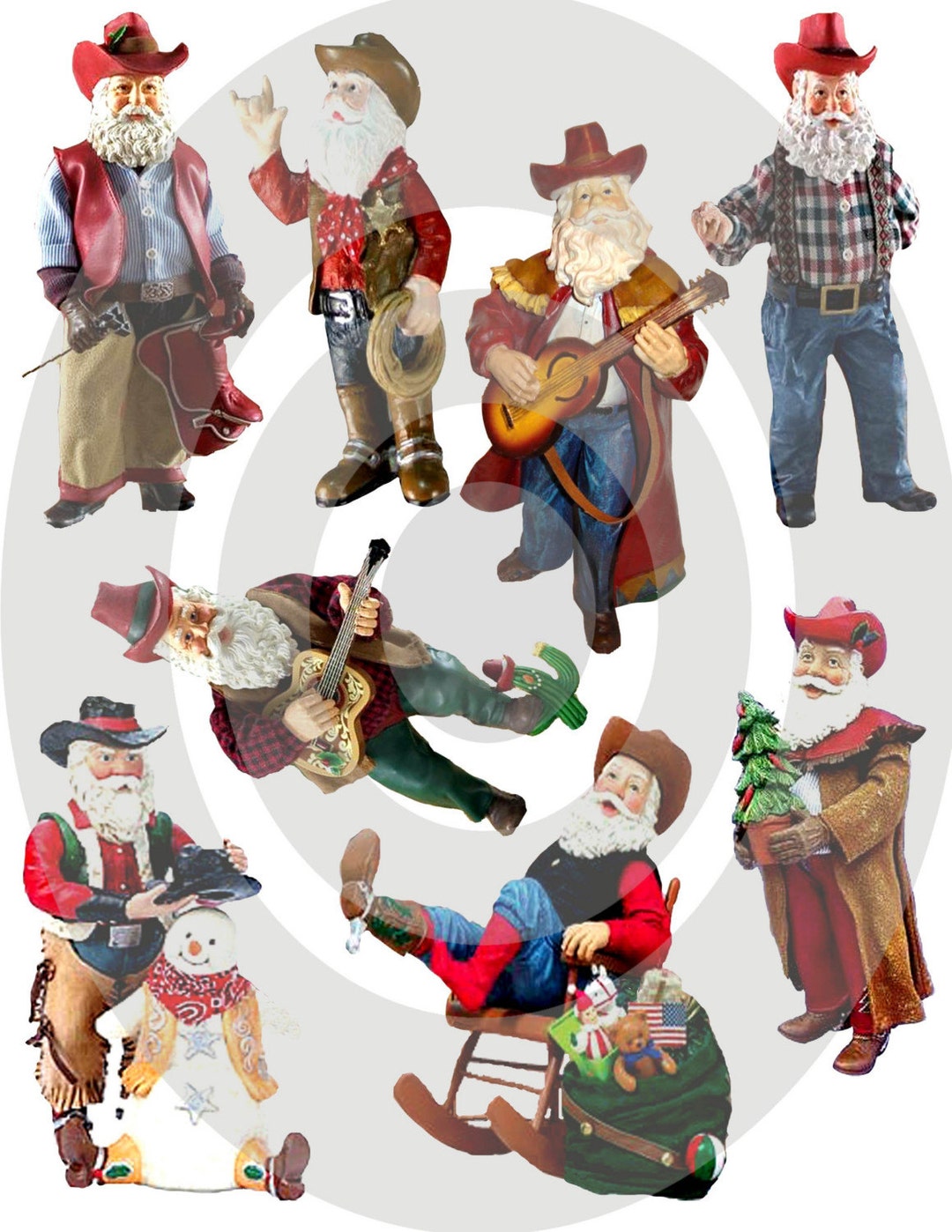 Western...cowboy Santas Digital Collage Sheet Christmas Digital ...