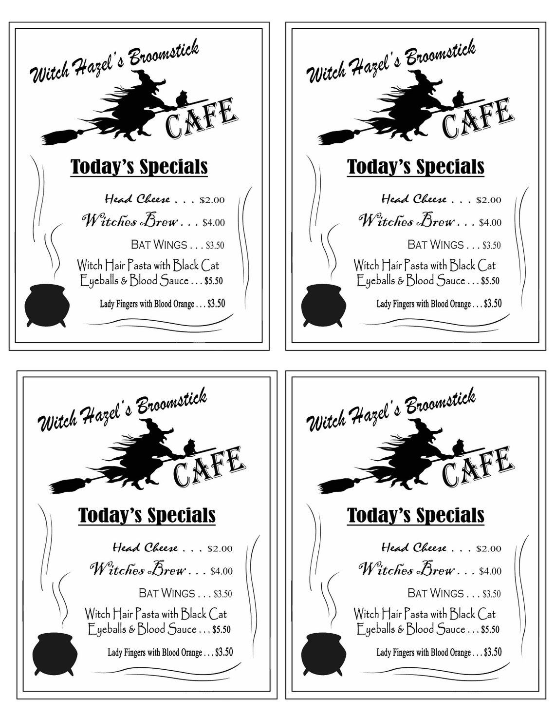 Halloween Witch Menu Labels, Witch Menu Labels, Halloween Menu Labels ...