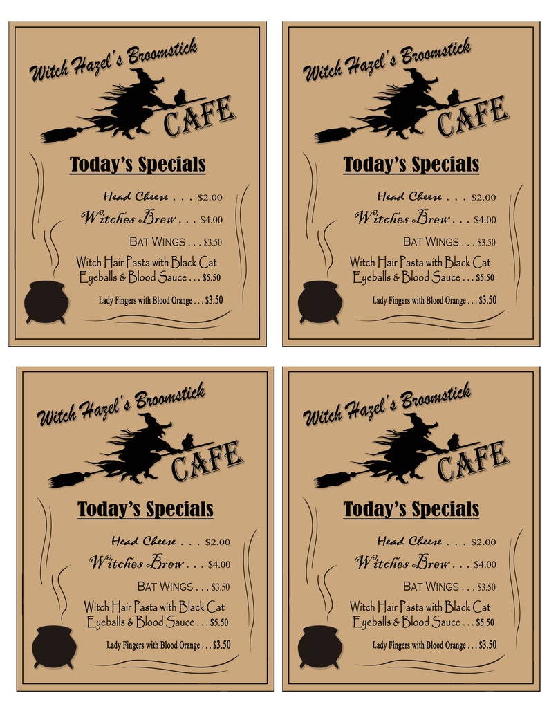 Halloween Witch Menu Labels, Witch Menu Labels, Halloween Menu Labels ...