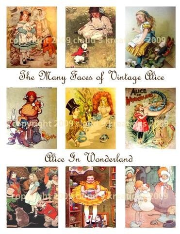 The Many Faces of Alice...alice in Wonderland...digital Collage Sheet ...