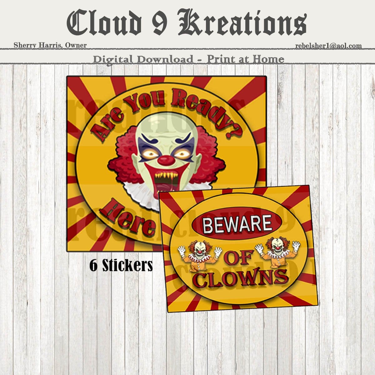 Clown Stickers, Clown Labels, Halloween Carnevil Clown Labels ...