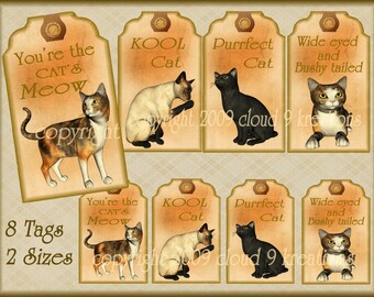CAT TAGS Digital Printable Collage Sheet Whimsical - Etsy