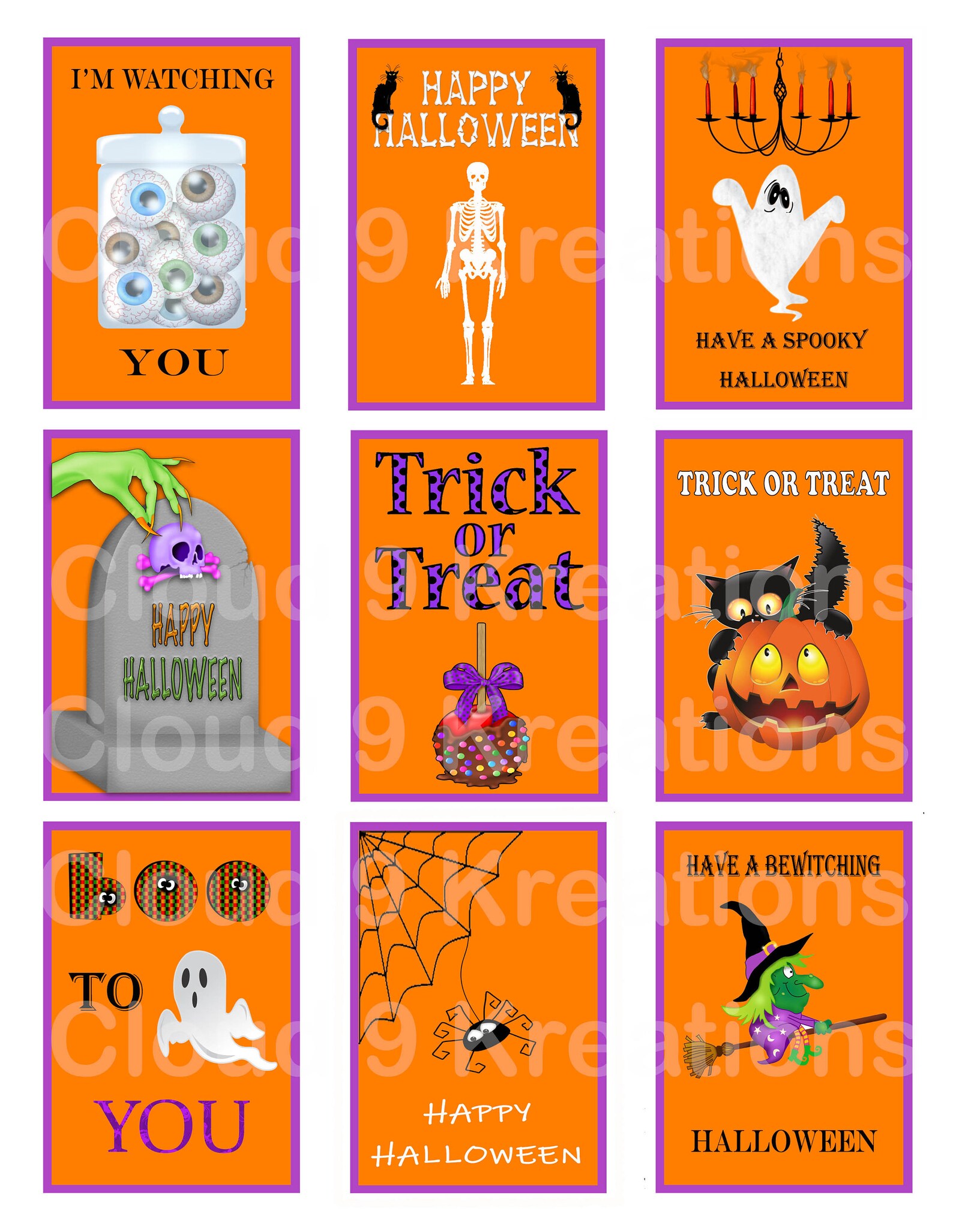Halloween Cards for Kids, Halloween Cards for Children, Digital ...