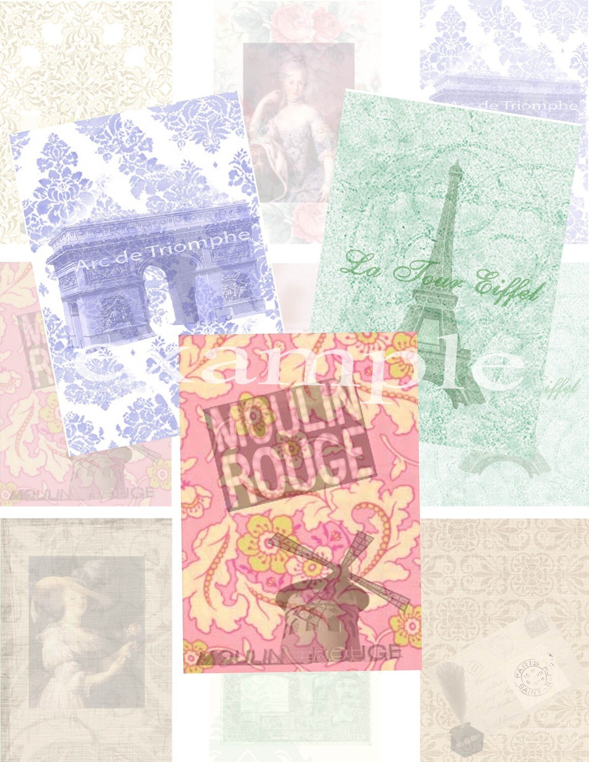 French Backgrounds...aceo/atc...digital Collage Sheet - Etsy