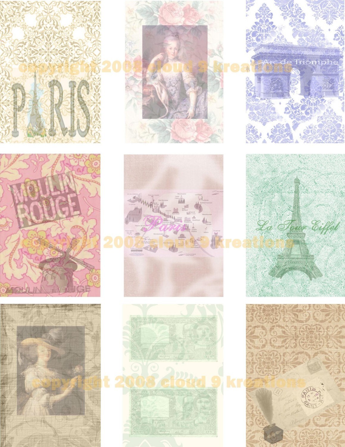 French Backgrounds...aceo/atc...digital Collage Sheet - Etsy