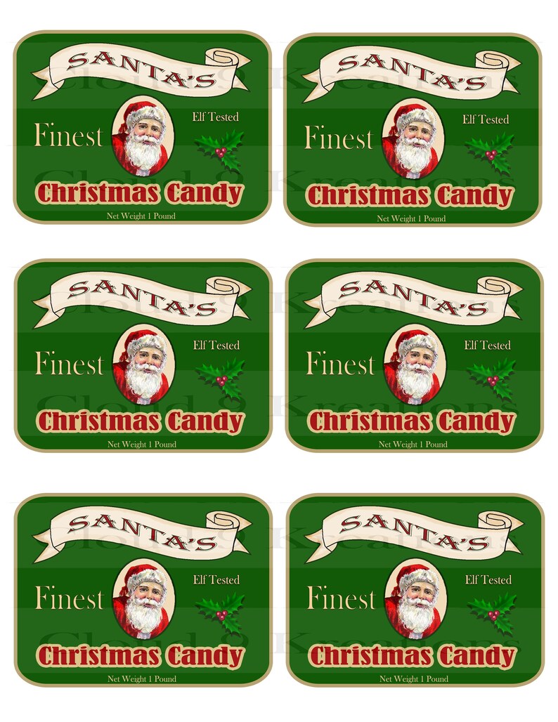 Santa's Christmas Candy Label, Vintage Christmas Candy Label, Digital ...