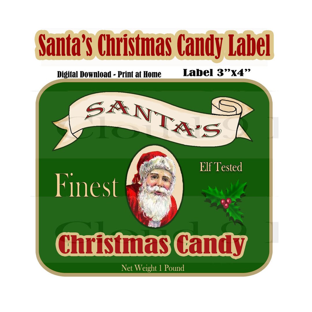 Santa's Christmas Candy Label, Vintage Christmas Candy Label, Digital ...