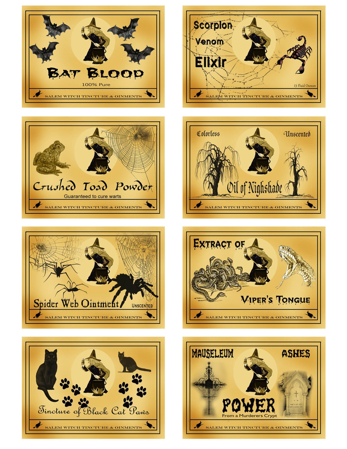 Halloween...witch Snake Oil Labels 2.5 X 3.5 Inches Digital Collage ...