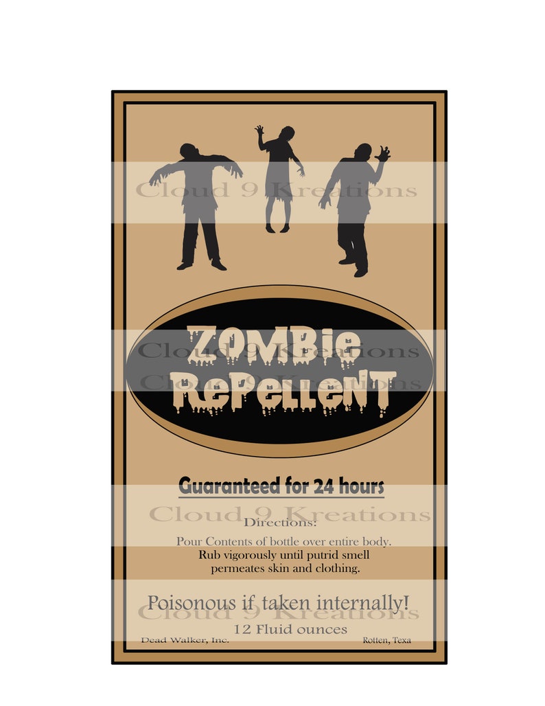Halloween Zombie Label, Zombie Repellent Label, Halloween Label ...
