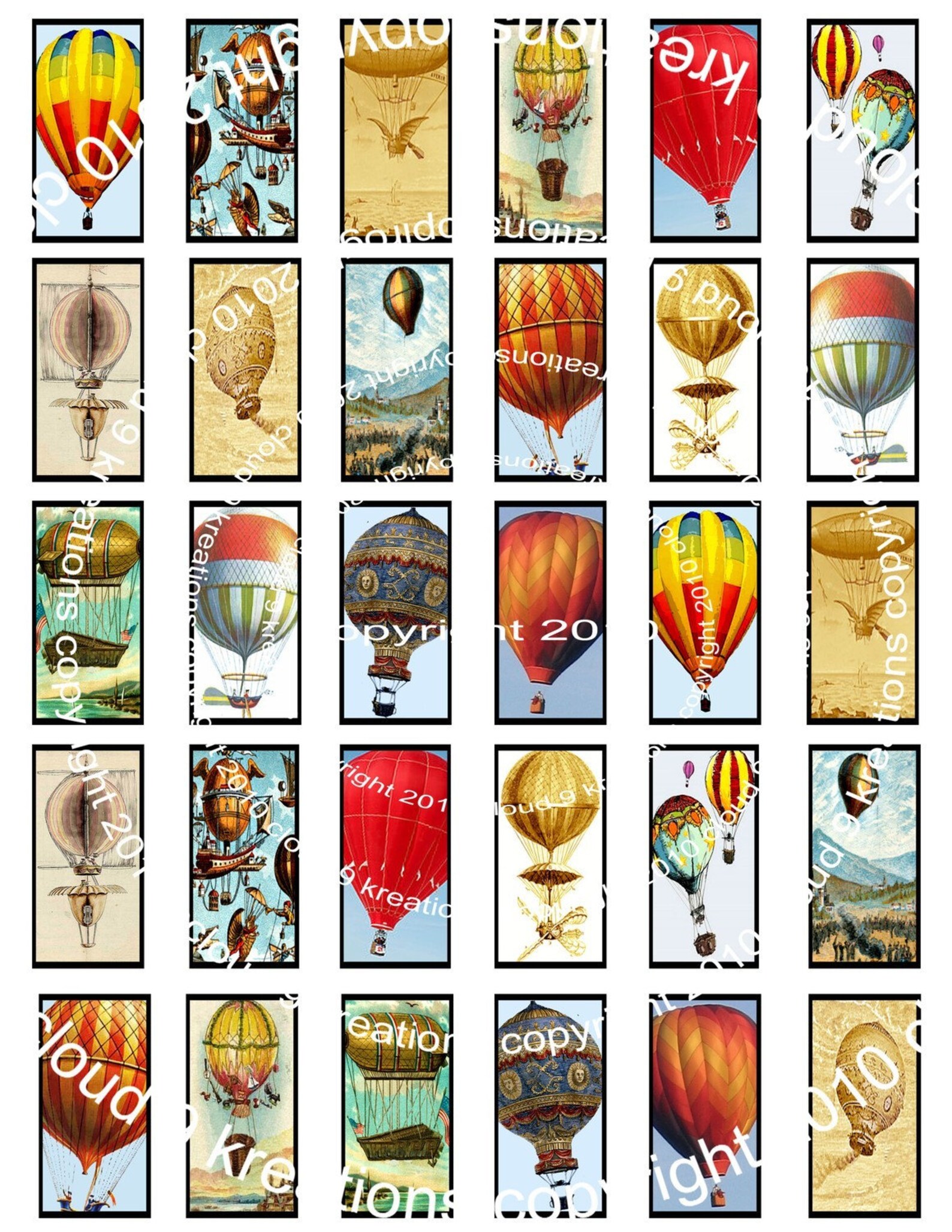 Flights of Fancy...balloons...1x2 Inch...dominos...digital Collage ...