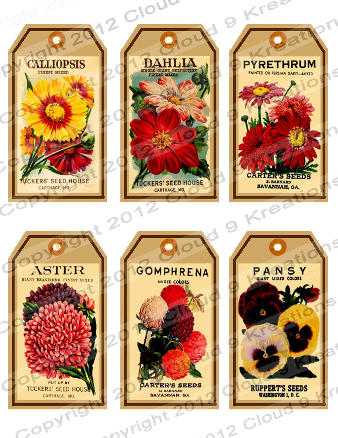 Vintage Flower Seed Packet Tags Digital Collage Sheet Digital Download ...