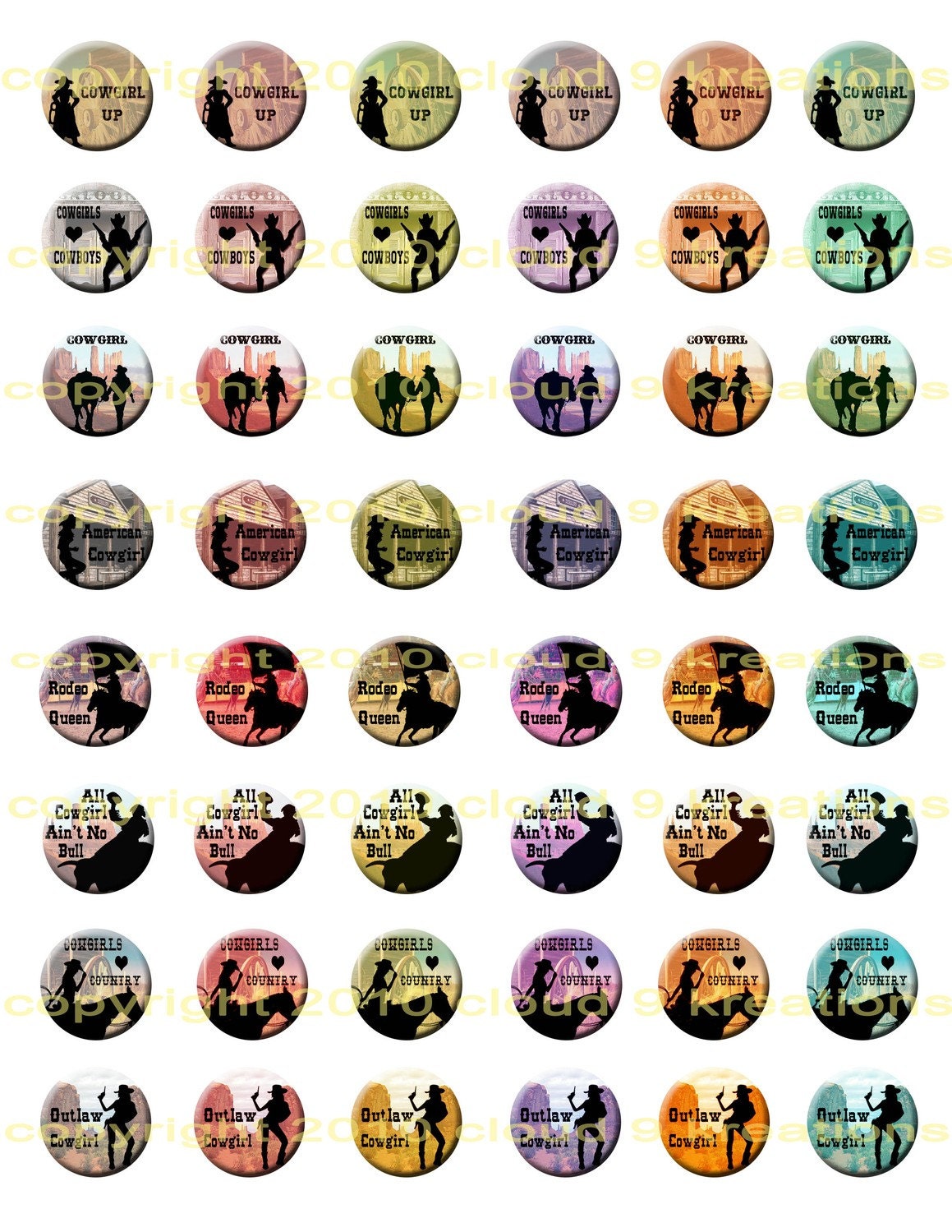Cowgirl Spirit 1x1 inchie Circles Digital Collage Sheet - Etsy