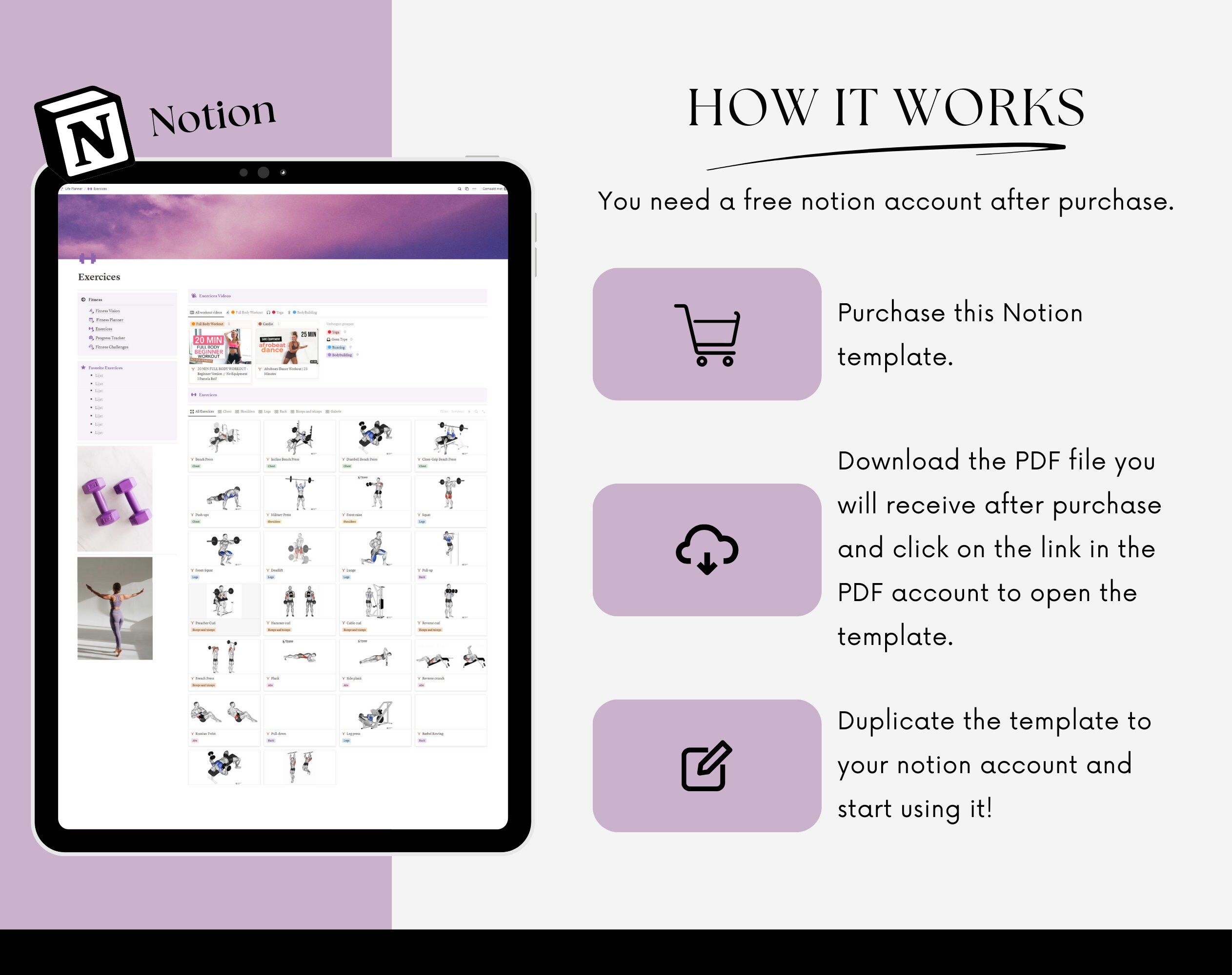 Notion Fitness Planner Template Workout, Habit, Sets and Reps Tracker ...