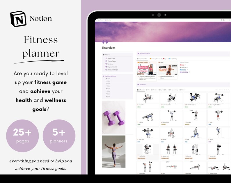 Notion Fitness Planner Template Workout, Habit, Sets and Reps Tracker Set Goals, Monitor ...