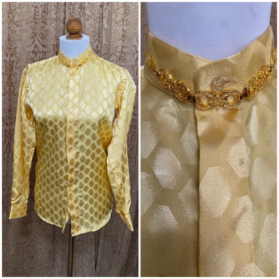 Yellow Satin Blouse with Gold Chain Detail Vintage Ne… - Gem