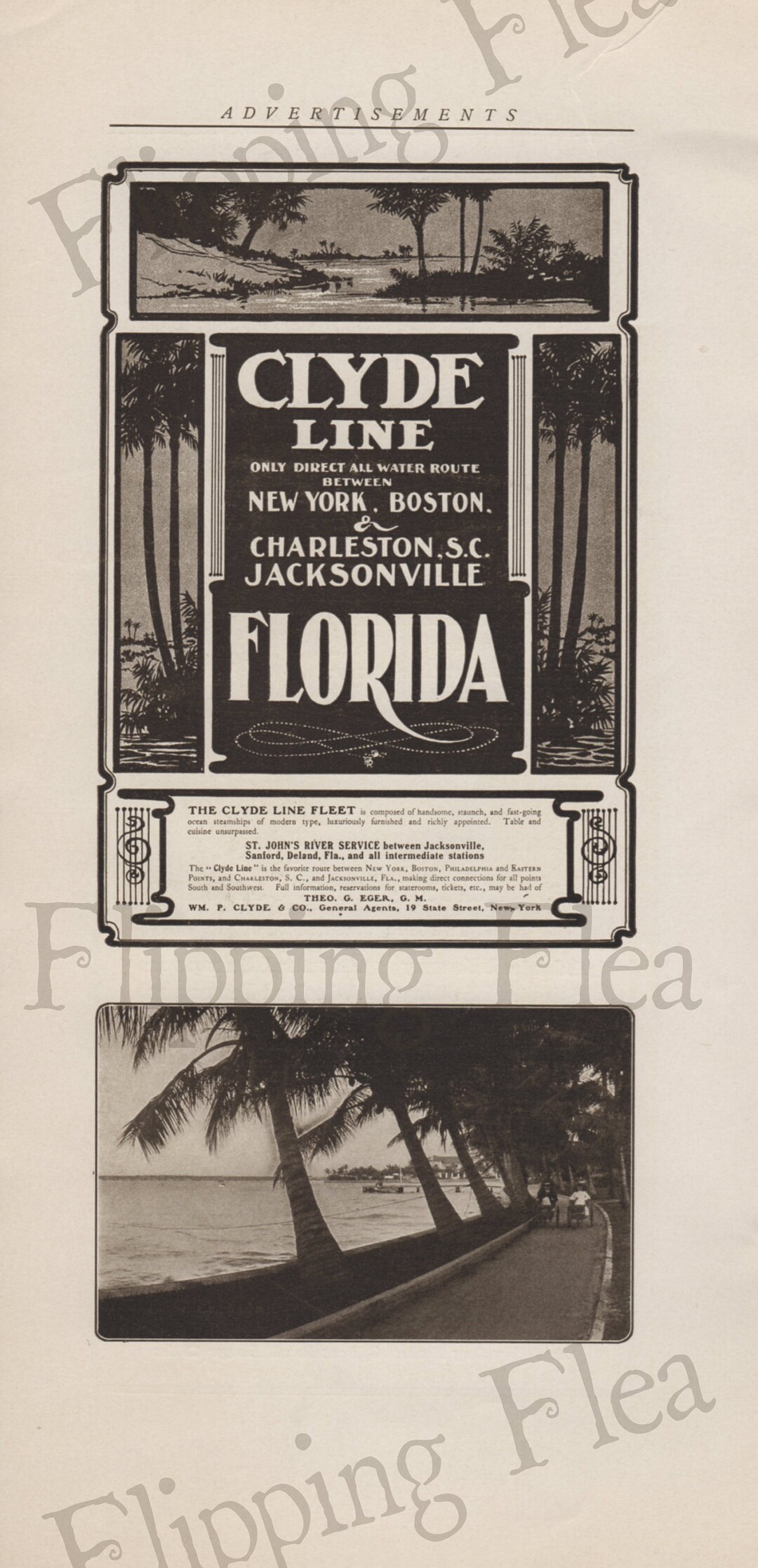 Clyde Line Vintage Travel Ad for Steamship Line Between New York and ...