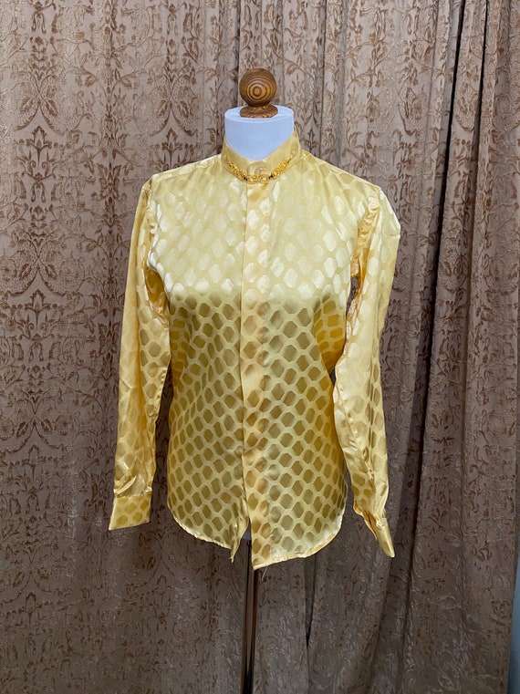 Yellow Satin Blouse with Gold Chain Detail Vintage Ne… - Gem