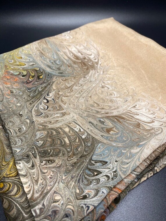 Painted Marble Silk Scarf Champaigne - 31" SQUARE Bro… - Gem