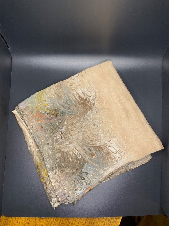 Painted Marble Silk Scarf Champaigne - 31" SQUARE Bro… - Gem