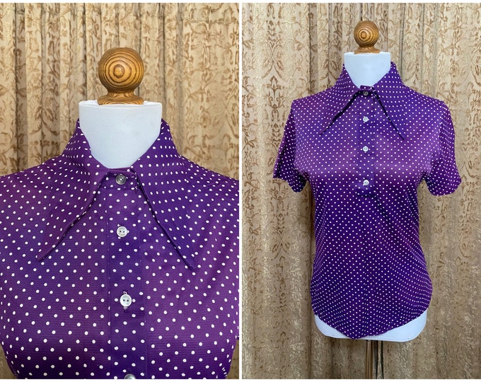 Purple 70s Barrymore Collar Short Sleeve Shirt Polka Dots - Etsy