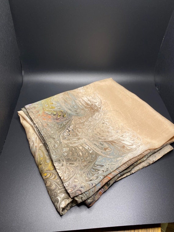 Painted Marble Silk Scarf Champaigne - 31" SQUARE Bro… - Gem