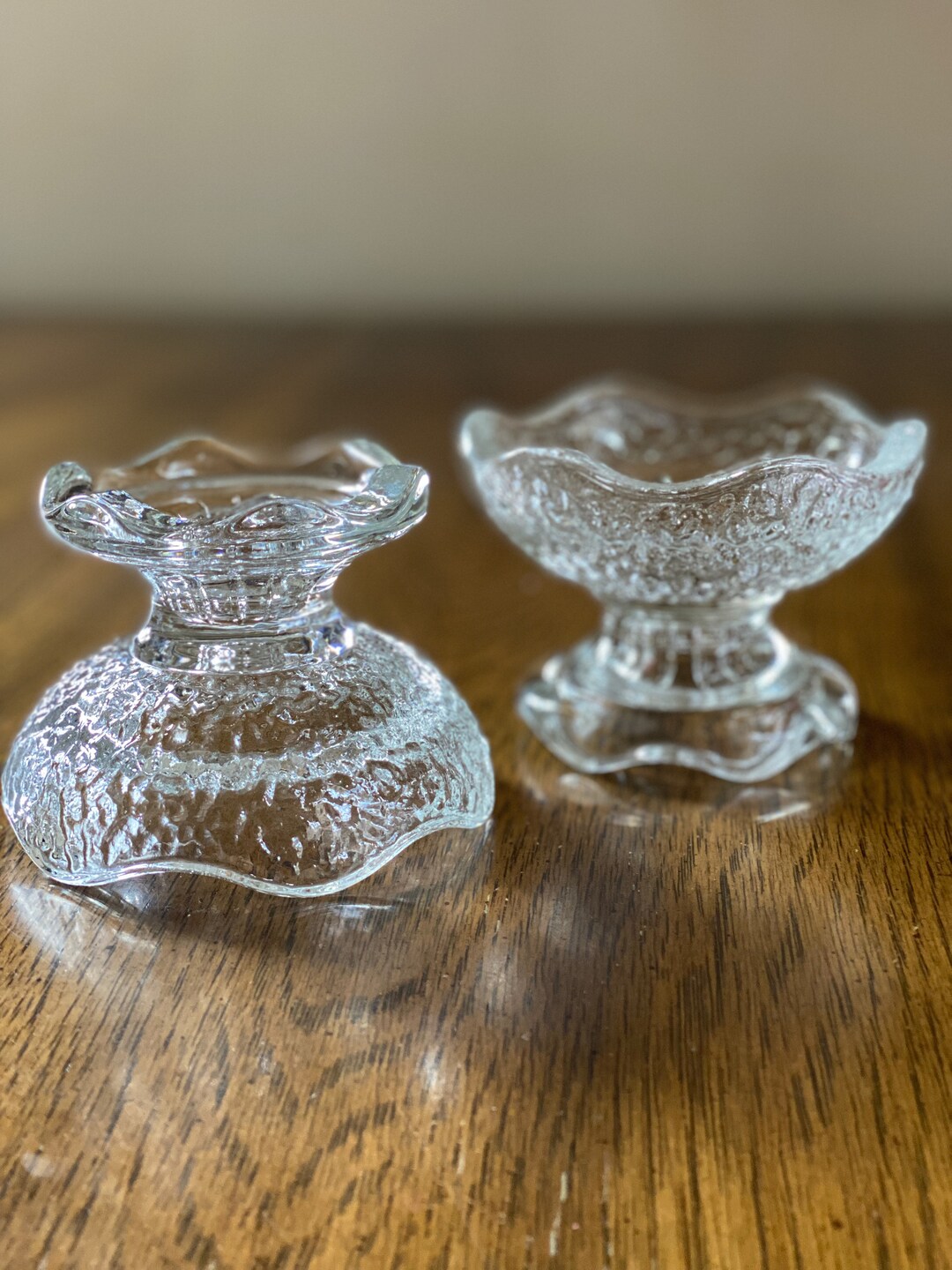 Pebble Glass Reversable Candle Holders Set Candy Dish Vintage Anchor ...