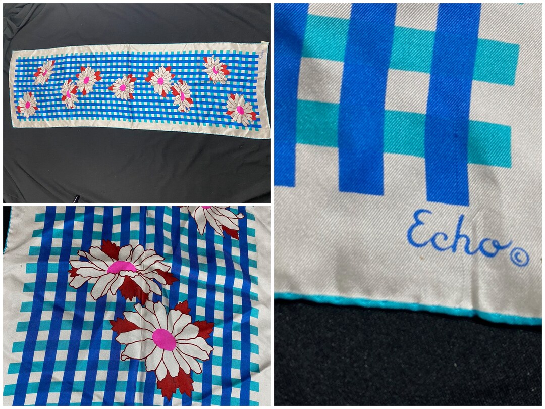 Vintage Scarf Silk Echo 70s Bright Turquoise Red White Blue Fuschia - Etsy
