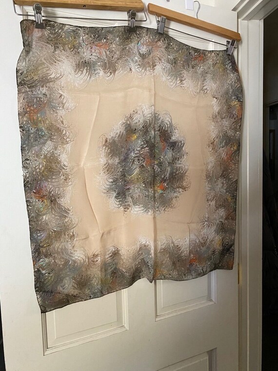 Painted Marble Silk Scarf Champaigne - 31" SQUARE Bro… - Gem
