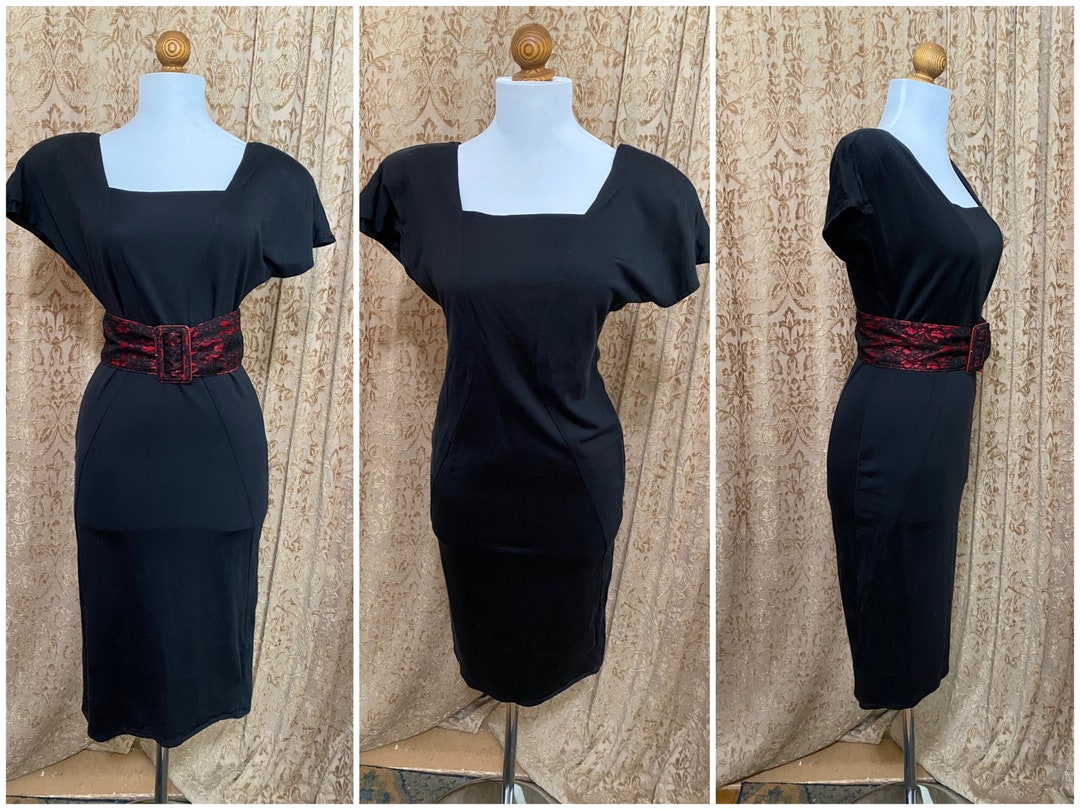80s Does 40s Black Bombshell Dress Large - Etsy