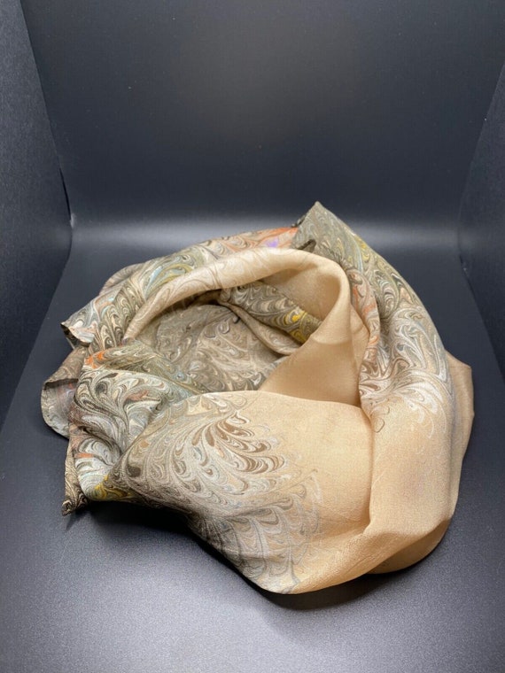 Painted Marble Silk Scarf Champaigne - 31" SQUARE Bro… - Gem