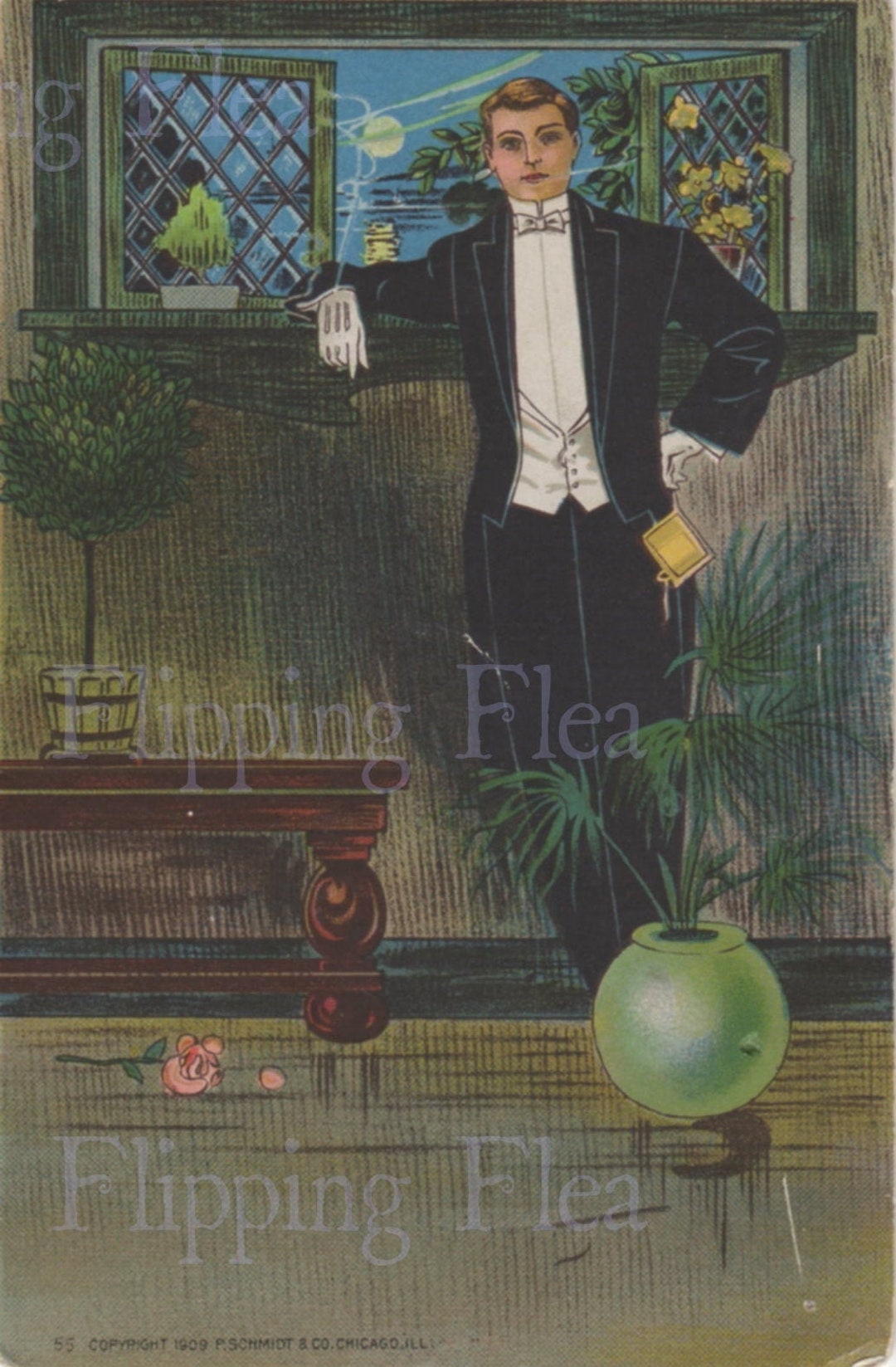 Antique 1907 Postcard Edwardian Dandy in Formal Tuxedo Digital Download ...