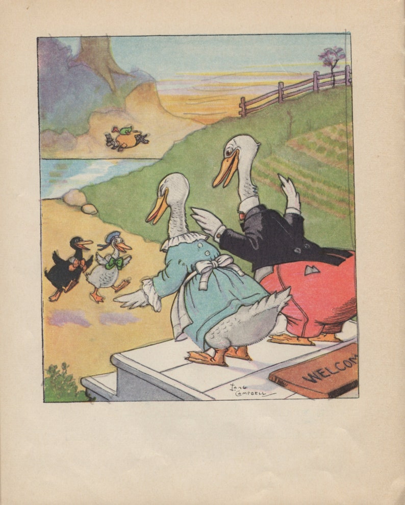 5 Dinky Ducklings Children Illustrations Lang Campbell 1920's Duck ...