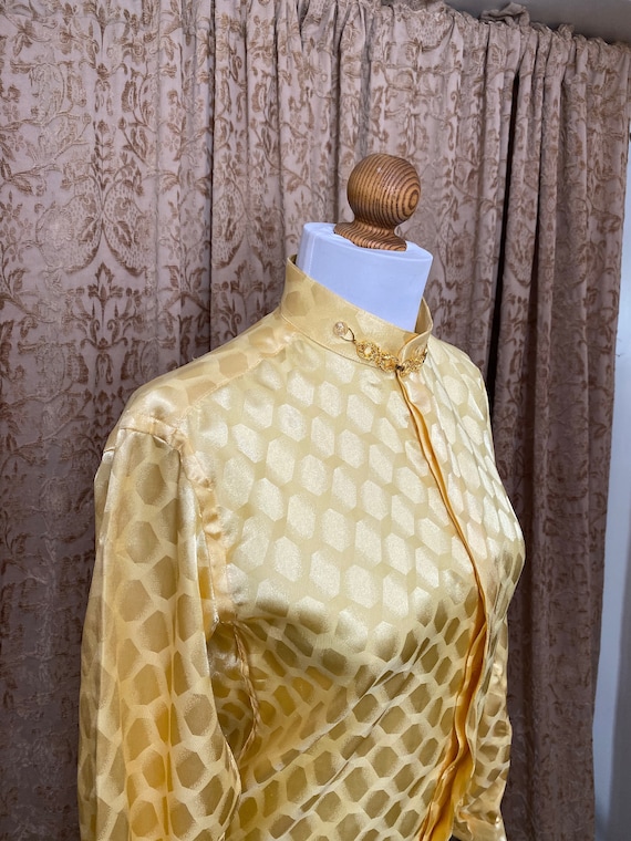 Yellow Satin Blouse with Gold Chain Detail Vintage Ne… - Gem