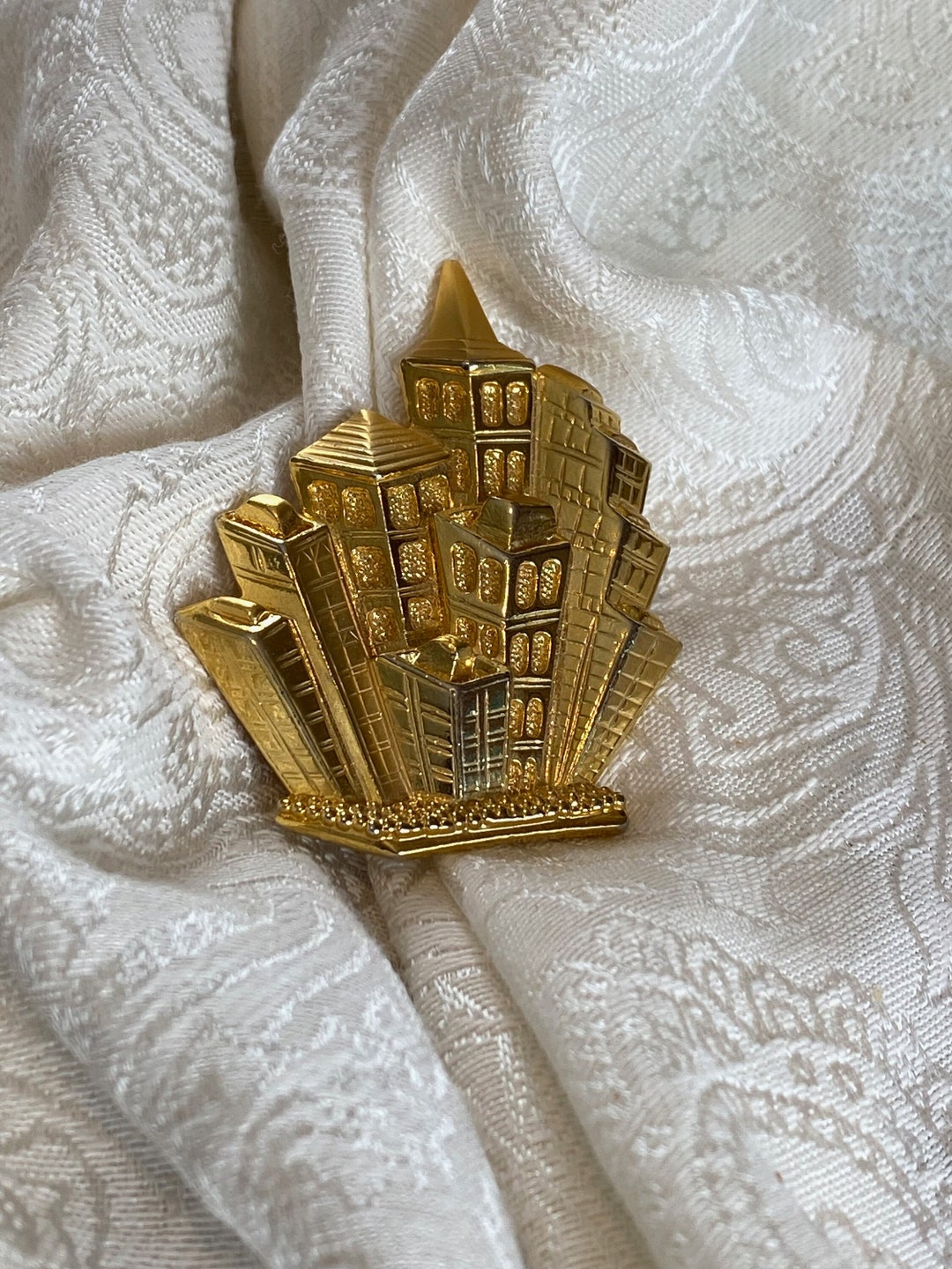Signed Art Deco City Skyline Brooch Park Lane Gold 80s Does 40s - Etsy