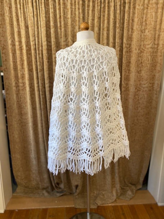 1960s White Crochet Cape Shawl Handmade Mod Hippie - Gem