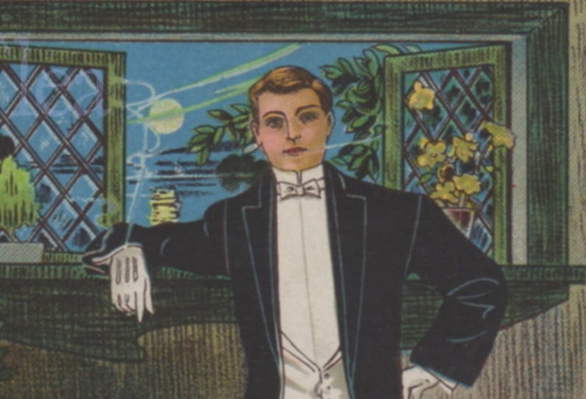 Antique 1907 Postcard Edwardian Dandy in Formal Tuxedo Digital Download ...