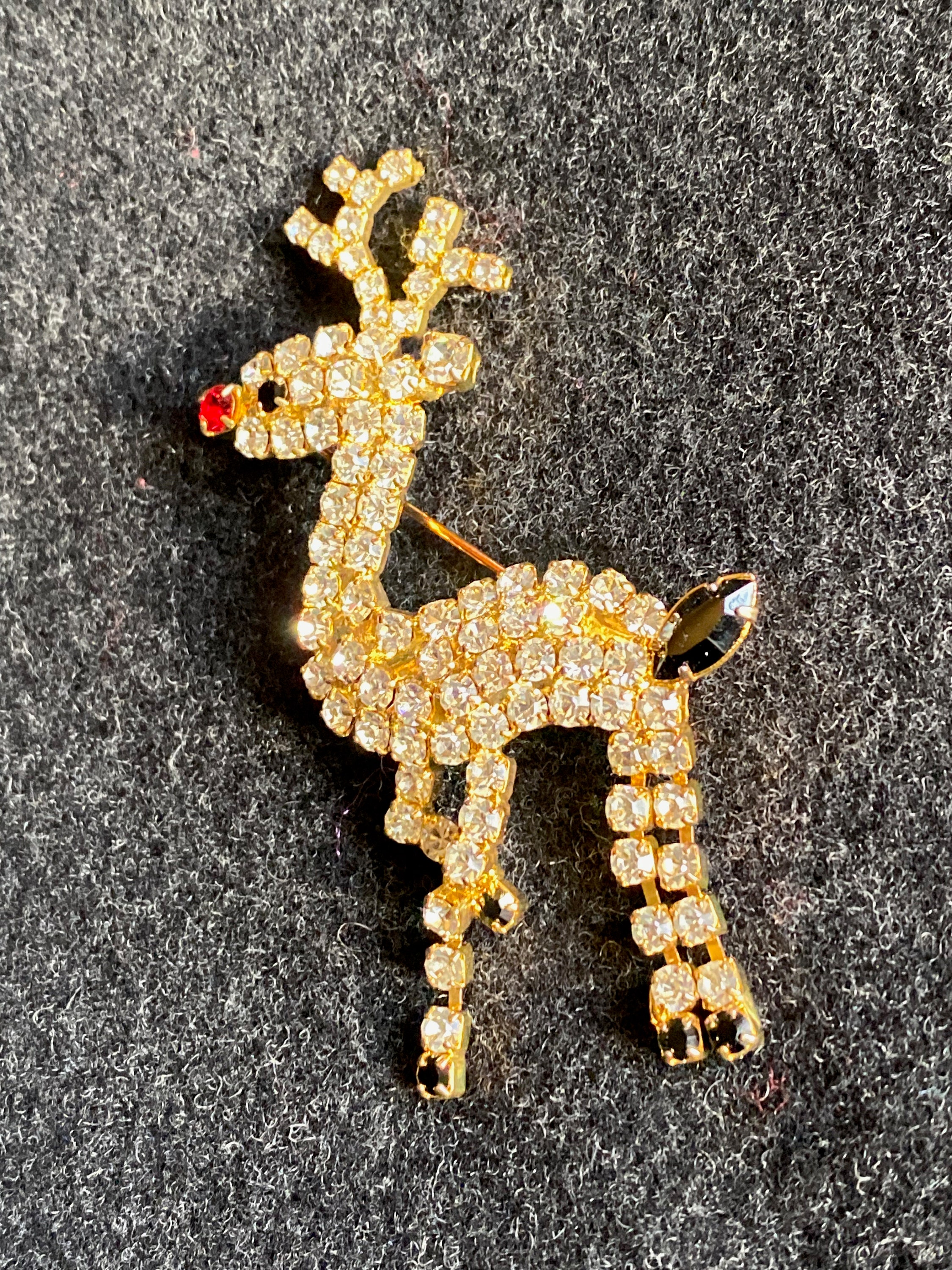 Vintage Crystal Encrusted Reindeer Brooch Rudolph Articulated - Etsy