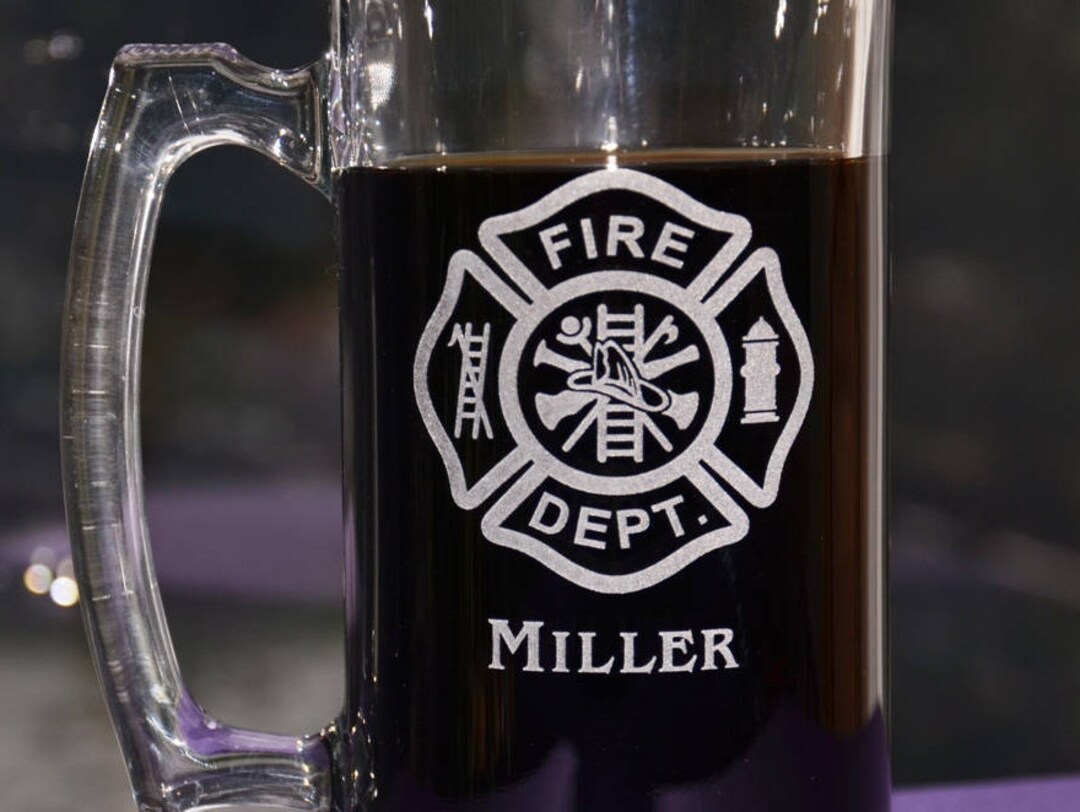 Personalized Fire Fighter's Engraved Glass Mug, Custom Fireman's ...
