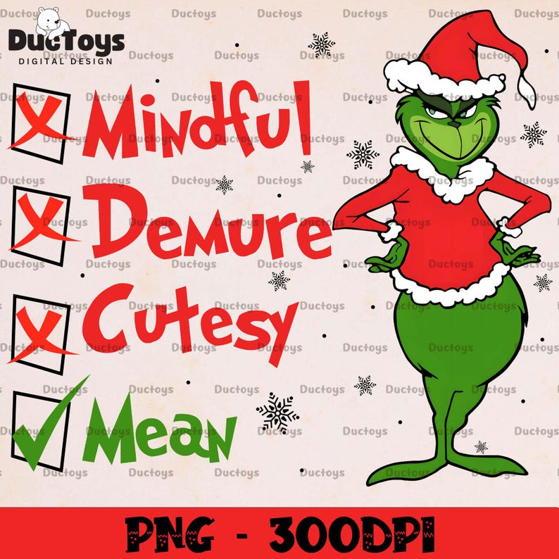 Mindful Demure Cutesy Mean Png, Holiday Funny Characters Png, Christmas ...