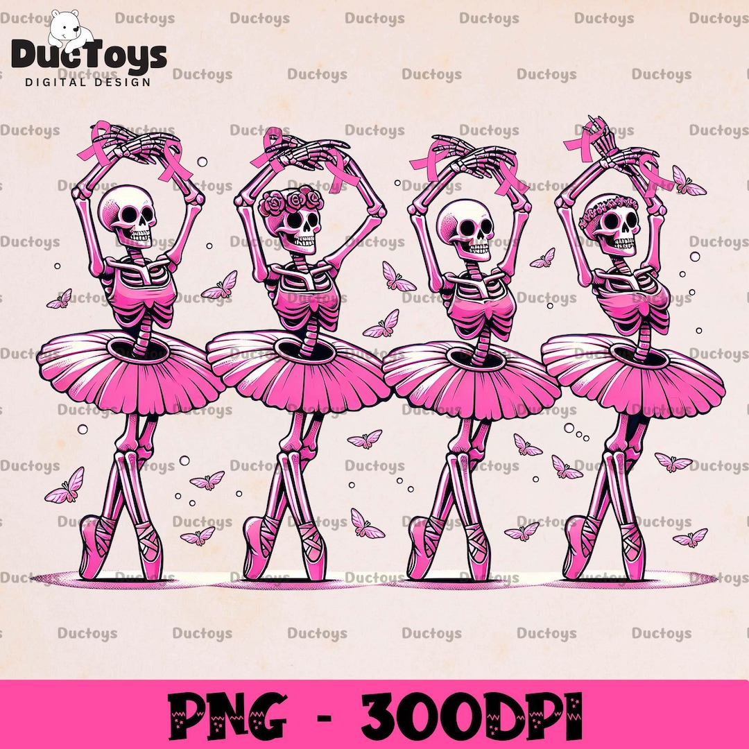 Ballet Dancing Breast Cancer Gift Png, Skeletons Pink Ribbon Png ...